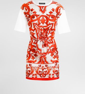 Dolce & Gabbana Minikleid Aus Jersey Mit Majolika-print - Frau T-shirts Und Sweatshirts Mehrfarbig 40