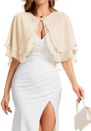 Bbonlinedress Boléro Cardigan Veste Elégant Chic Châle Gilet bouclé Court Femme en Mousseline de Soie pour Mariage Soirée à Deux Couches Champagne