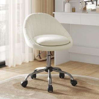 Woltu Chaise Bureau, Chaise Coiffeuse Pivotante, Siège Rembourré avec Double Coussin, Réglable en Hauteur, pour Bureau, Chambre, en Velours, Beige, BS167cm