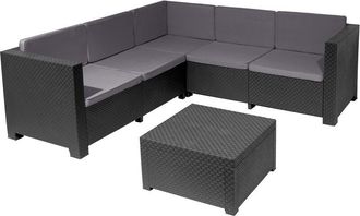 PEGANE Pegane - Salon de Jardin de 5 places en r&eacute;sine tress&eacute;e coloris anthracite( 2 canap&eacute;s + table basse)