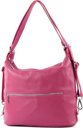modamoda.de T189 Damen Leder Rucksack Damentasche 2in1 handmade in Italy, Farbe:Pink