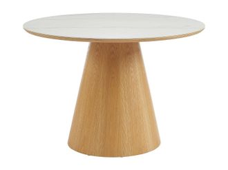 Vente-Unique Esstisch rund - 4 Personen - Eichenfurnier - Effekt weißer Marmor und helles Naturholz - ANTALIZA