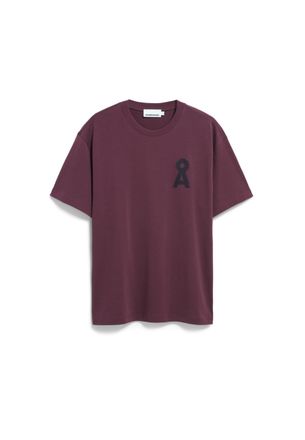 Armedangels Herren T-Shirt aus Bio-Baumwolle AADRU &Aring; ZICK Zack Oversized Fit Dark Cranberry