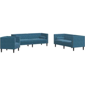 vidaXL Vidaxl - 3-tlg. Chesterfield-Sofa-Set mit Nackenrollen Blau Samt