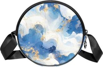 Generic Petit sac &agrave; bandouli&egrave;re circulaire pour femme, motif ondulations fluides, sac &agrave; dos avec fermeture &eacute;clair, bretelles r&eacute;glables, sac &agrave; main rond d&eacute;cont