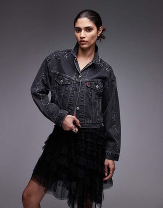 Levi's Veste en jean rétrécie à ornements style années 90 - Noir délavé
