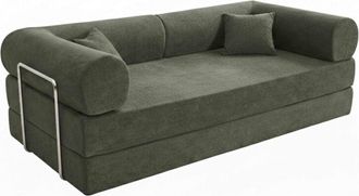 Oviala Canap&eacute; convertible 2 places en tissu coussins modulable 206 cm vert