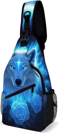 Generic Sacoche Homme Bandouliere Loup Roses de la flamme de feu bleue R&eacute;glable Sacs &agrave; Bandouli&egrave;re Casual Crossbody Bag pour Femme &eacute;cole Cyclisme