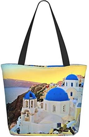 AOOEDM Gr&egrave;ce Beautiful Blue Churches Ladies Shopping Bag 13x11x7in.Le cadeau parfait pour la Saint-Valentin.Cest de la Saint-Valentin pour maman, fille, &eacute;pou