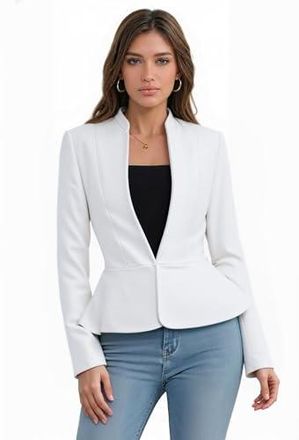 HyBrid & Company Blazer d&eacute;contract&eacute; en nylon de qualit&eacute; sup&eacute;rieure ouvert sur le devant pour femme, JK1135-blanc, Small