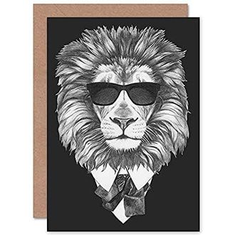 Wee Blue Coo Coole Fliege Löwe Mit Sonnenbrille Bleistiftzeichnung Glückwunschkarte