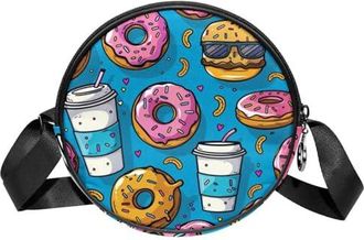Generic Sac &agrave; bandouli&egrave;re rond rond pour femme, motif beignet caf&eacute; avec fermeture &eacute;clair, bretelles r&eacute;glables, style d&eacute;contract&eacute;