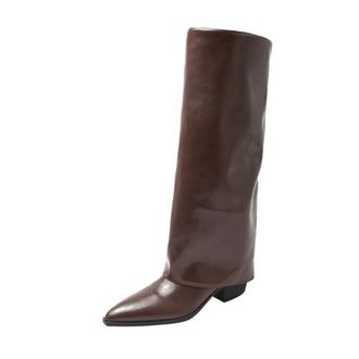 Generic Bottes hautes pour femme - Large mollet - D&eacute;contract&eacute;es - Bout pointu - Talon &eacute;pais - &Eacute;l&eacute;gantes - Classiques et confortables - &Agrave; enfiler - Pour lautom
