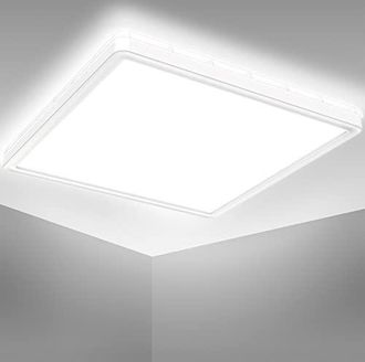 B.K.Licht Deckenlampe für Bad mit indirektem Licht, ultraflach, neutralweiße Lichtfarbe, LED Deckenleuchte, LED Panel, Badlampe, Badezimmerlampe, Küchenlampe, F