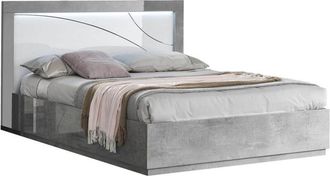 Altobuy Altobuy - Lit 160x200cm Laqué Blanc et Gris Béton Détails Chromés avec Leds - lineal