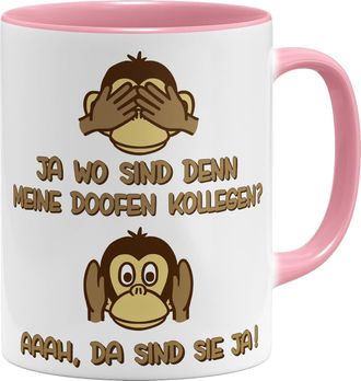 OM3 Lustige Arbeitskollegen Kaffee-Tasse mit Spruch - Büro Doofe Kollegen - Keramik Becher - 325ml - Beidseitig Bedruckt - Rosa