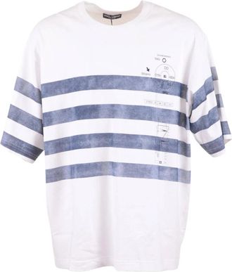 Dolce & Gabbana Gestreiftes Kurzarm-T-Shirt - - Tops - Herren - Wei&szlig; - L