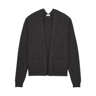 Saint Laurent V-R&uuml;cken-Strickjacke aus Rippstrick-Wolle - - Knitwear - Herren - Grau - M