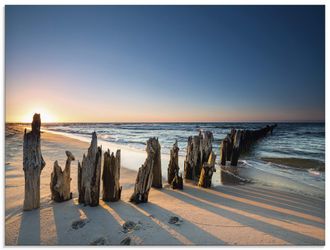 Artland ARTland Wanddeko Glasbilder Wandbild Glas Bild einteilig 80x60 cm Querformat Strand Meer Ostsee Landschaft Sonnenuntergang Küste Maritim U1UI