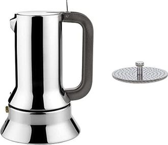 Alessi Espressomaschine 3.Tassen f&uuml;r Induktion Edelstahl, silber, 7 x 11.5 x 14 cm, 9090/3 & 17605/R Reduzierst&uuml;ck f&uuml;r Kaffeemaschine, grau