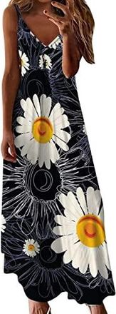 Generic Robe boh&egrave;me 2026 pour femme - Grande taille - Imprim&eacute; - Ample - Sans manches - Col en V - Maxi &eacute;l&eacute;gant, Noir, XXL