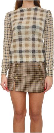 Twinset Femme, Pulls, Beige, Taille: 38 FR Pull Imprim&eacute; &agrave; Carreaux en M&eacute;lange de Mohair