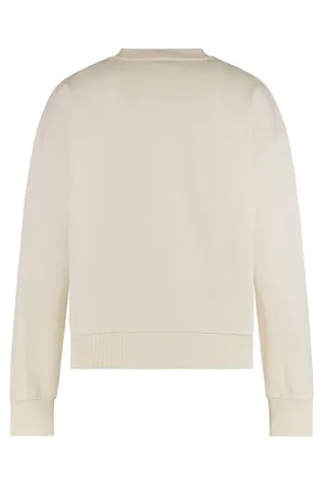 Moncler Womens Hoodie With Embroidered Logo Ecru Cotton Sweatshirts Sweater