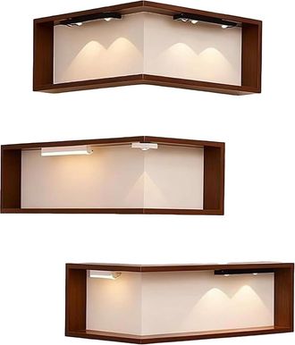 Generic Elegante Eckregale, 3er-Set Schwebende Holzregale, Wandmontiertes Pr&auml;sentationsregal F&uuml;r Figuren, Sammlerst&uuml;cke Und Dekorationen, Platzsparend, F&uuml;r Wo