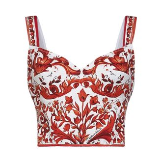 Dolce & Gabbana Femme, Tops, Multicolore, Taille: 42 FR Haut bustier en charmeuse &agrave; imprim&eacute; Majolica