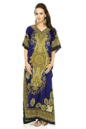 Looking Glam Neuf Femmes Surdimensionné Maxi Kimono Tunique Caftan Robe Caftan,Bleu - 011,38-44(étiquette 27)