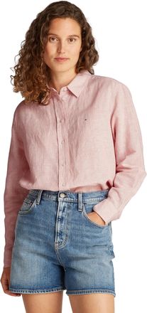 Tommy Jeans Damen Tjw RLX Linen Dw0dw20292 L/S Shirt, Pink (Precious Pink/Stripe), M EU
