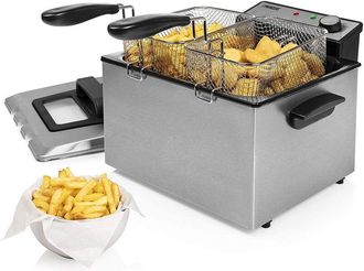 Princess Kaltzonen Doppelfritteuse 5 Ltr. Edelstahl 3 Frittierk&ouml;rbe, 3270Watt