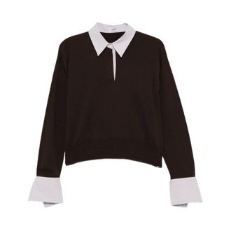 MRZ Polo &agrave; manches longues et col contrastant - Femme - Pulls - Brun - Taille: 40 FR