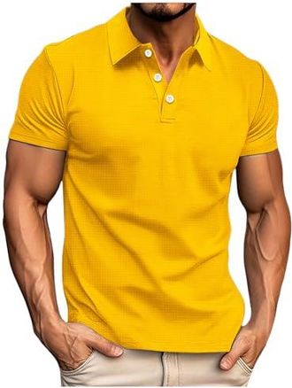 Generic Polo pour homme &agrave; manches courtes et revers - &Eacute;t&eacute; d&eacute;contract&eacute; - Couleur unie - Chemises de vacances, jaune, 3XL
