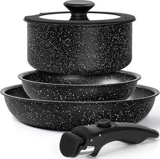 Michelangelo Lot de 5 casseroles et poêles à induction 20/26 cm, casserole de 18 cm avec poignée amovible, casseroles et poêles à induction, revêtement anti-adhési