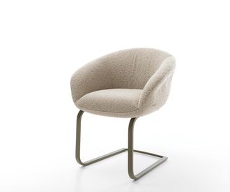 DELIFE Freischwinger Vinka-Flex mit Armlehnen Boucl&eacute; Schlamm Freischwinger flach Effektfinish Titan Taschenfederkern, Esszimmerst&uuml;hle