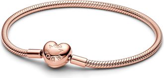 Pandora Moments Schlangen-Gliederarmband mit Herz-Verschluss aus Sterling Silber mit rosévergoldete Metalllegierung, Kompatibel Moments, Größe:21, 583050C00-2
