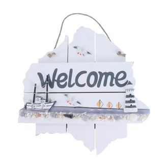 Luxshiny VICASKY Holz T&uuml;rschild Mediterraner Stil mit Welcome Aufdruck Willkommensschild zum Aufh&auml;ngen f&uuml;r Bar Caf&eacute; und Haust&uuml;r Wanddekoration Glatte Kanten Vi