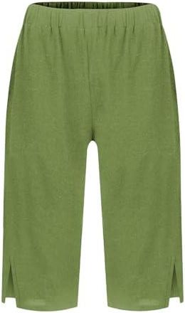 Generic Short ample en coton et lin pour femme, short de plage en lin, pantalon d&eacute;t&eacute; longueur genou avec poches, taille &eacute;lastique, pantalon court l&eacute;ger et res