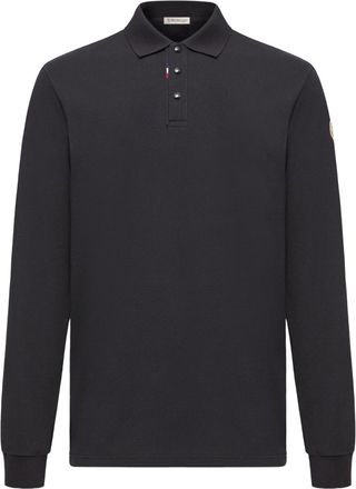 Moncler Piqu&eacute; Cotton Long-Sleeve Polo - Blue