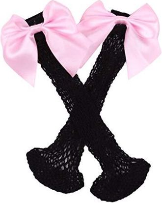 Lazzboy Chaussettes Net de noeud papillon Femmes résille haute chaussette maille dentelle Rose A