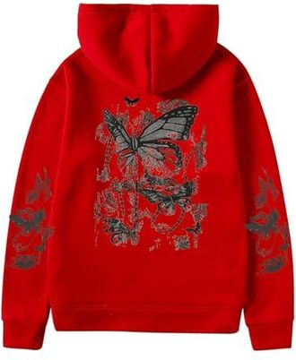 Generic 2026 Vestes &agrave; capuche en jean pour femme, d&eacute;contract&eacute;, baggy, sweatshirts streetwear, unisexe, Rouge, 3XL