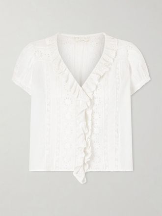 D&ocirc;en Haut Raccourci En Voile De Coton Biologique &Agrave; Finitions En Dentelle Et &Agrave; Volants Clairette - Blanc