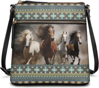 Coloranimal Sac &agrave; bandouli&egrave;re pour femme - Sac &agrave; bandouli&egrave;re &agrave; fermeture &eacute;clair - Sac &agrave; bandouli&egrave;re l&eacute;ger en cuir synth&eacute;tique, Motif azt&egrave;que cheval sauvage