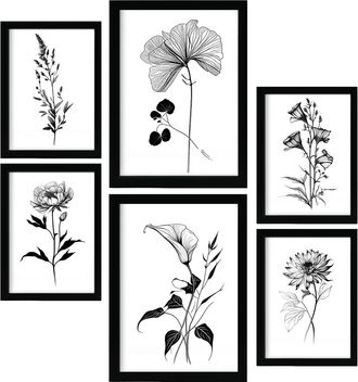 Nacnic Belaubte Blumen Postern. Natur- und Botanikdrucke mit Blumenmotiven in klassischem Schwarz und Weiß. Innenarchitektur und Dekoration. A4 & A3