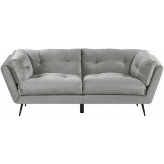 Beliani Sofa Grau 3-Sitzer aus Samtstoff mit Steppungen und großen Kissen Retro Minimalistisch Wohnzimmer Flur Modernes Design