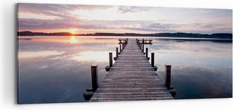 Arttor Wandbilder Dekoration Wohnzimmer Fußgängerbrücke See Sonnenuntergang Abend Bilder auf Leinwand 120x50cm Leinwandbild Schlafzimmer Wand Kunstdruck Art 