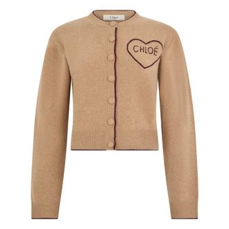Chlo&eacute; Femme, Pulls, Brun, Taille: 38 FR Cardigan &agrave; broderie coeur