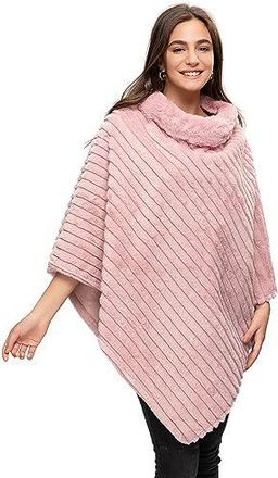 Glamexx24 Poncho de Fourrure dhiver élégant pour Femmes col Rond Veste épaisse Cape Chaude Fourrure tricotée,Rose,Taille unique