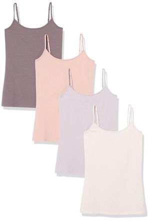 Amazon Essentials Damen Kamisol in schmaler Passform, 4er-Pack, Hellbeige/Kamelbraun/Lila/Schokoladenbraun, XXL